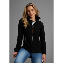 Polarino Damen Fleecejacke ohne Kapuze f&uuml;r kalte Tage, aus Fleece, l&auml;ssiger Look schwarz 46