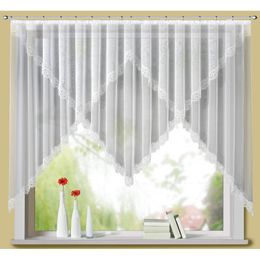 Stickereien Plauen Gardine &raquo;Sahra&laquo; Kr&auml;uselband 1 Stk. tlg. veredelt mit echter Plauener Spitze Stickerei wei&szlig; Polyester 125cm, Kr&auml;uselband, 300cm