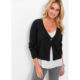 bonprix Damen bonprix Strickjacke 1 bequeme Passform, klassischer Stil, aus Baumwolle und Polyamid schwarz 36/38 (S)