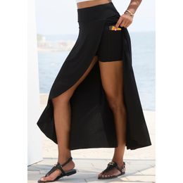 Lascana Damen Lascana Maxirock &raquo;mit integrierter Shorts und kleiner Tasche&laquo; langer Strandrock, luftiger Sommerrock mit Shorts, Jerseyrock schwarz 38