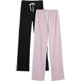 bonprix Damen bonprix Jerseyhose Gummizugbund mit Bindeband, kontrastfarbiger Seitenstreifen 44/46 (L), N-Gr