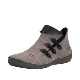 Rieker Damen Stiefelette Schlupfboots, Slipper mit bunten Applikationen seitlich grau 41