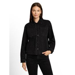 Tom Tailor Damen Tom Tailor Jeansjacke &raquo;Regular&laquo; ohne Kapuze im Leo-Look / hemdkragen mit Knopfleiste schwarz M