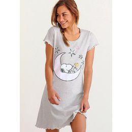 PEANUTS Damen Nachthemd mit Snoopy-Print und Kr&auml;usels&auml;umen grau 36/38, N-Gr