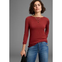Laura Scott Damen 3/4 Arm-Pullover leichter &Uuml;bergangspullover mit Knopfdetail rot 42