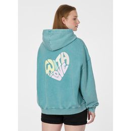 Ragwear Damen Kapuzensweatshirt &raquo;GERMMA PP&laquo;, Oversized mit K&auml;ngurutasche, Kapuze und Herz-R&uuml;ckenprint blau S