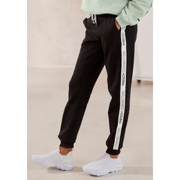 French Connection Damen Sweathose mit seitlichen Kontraststreifen und Logodruck schwarz 32/34, N-Gr