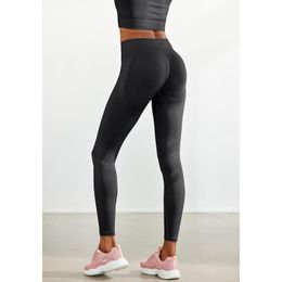 Lascana Damen Lascana Seamless Leggings &raquo;Po Push Up&laquo; mit Rippstruktur und Shapingeffekt, Sporthose, Sportleggings schwarz S (36/38), N-Gr