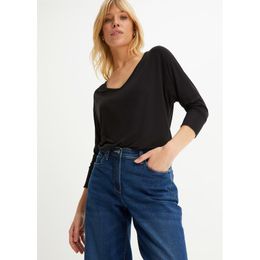 bonprix Damen bonprix Oversize-Shirt &raquo;Oversized-Shirt aus flie&szlig;ender Viskose&laquo; weite Passform, 3/4-&Auml;rmel, weiter Ausschnitt, aus Viskose schwarz 44/46 