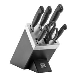 Zwilling VIER STERNE 7-tlg, Selbstsch&auml;rfender Messerblock, Schwarz