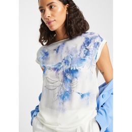 bonprix Damen bonprix Blusenshirt figurumspielende Passform, Kurzarm, toller Materialmix wei&szlig; 44/46 (L)