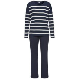 s.Oliver Damen s.Oliver Pyjama Set, 2 tlg. mit garngef&auml;rbten Streifen im Oberteil blau 48/50