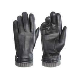 Pearlwood Damen Pearlwood Lederhandschuhe &raquo;JACKSON&laquo; Strickb&uuml;ndchen, dekorative Ziern&auml;hte, weiches Fleecefutter schwarz 9