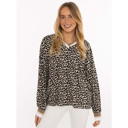 Zwillingsherz Damen Blusenshirt &raquo;"Leo"&laquo; Leichtes Material, gestreifte B&uuml;ndchen, Leomuster, V-Neck bunt L/XL
