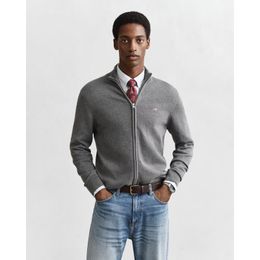 Gant Herren Cardigan &raquo;CASUAL COTTON ZIP CARDIGAN&laquo; Mit Rippb&uuml;ndchen an Stehkragen, &Auml;rmeln und Saum grau XL
