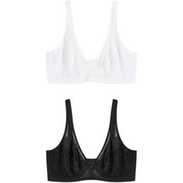 bonprix Damen bonprix Minimizer-BH Packung, 2 mit B&uuml;gel, mit Spitze und transparenten Details 100, Cup i