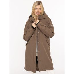 Zwillingsherz Damen Kurzmantel &raquo;"Keep Smiling"&laquo; Kapuze, verdeckter Rei&szlig;verschluss, Oversize braun L