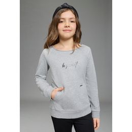 Bruno Banani Damen Sweatshirt &raquo;mit l&auml;ssigem Ausschnitt & Folienprint f&uuml;r M&auml;dchen: BE YOURSELF&laquo;, f&uuml;r M&auml;dchen, mit Glitzerdruck und Applikation, mit U-