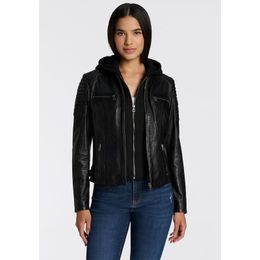 Mauritius Damen Bikerjacke &raquo;SAMINA&laquo; mit Kapuze 2-in-1-Jacke - mit abnehmbarem Kapuzen-Sweat-Einsatz schwarz XS/34 Trachtenmode