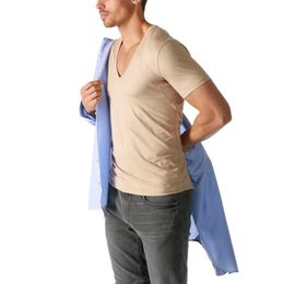 Mey Herren Unterziehshirt &raquo;Dry Cotton Functional&laquo; Kurzarm, tiefem V-Ausschnitt, Single Jersey, mit extra-langem R&uuml;cken beige 5, N-Gr