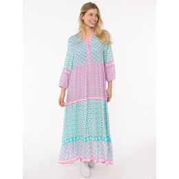 Zwillingsherz Damen Maxikleid &raquo;"Positive Vibes"&laquo; mit Mustermix, Knopfleiste und 3/4 Arm gr&uuml;n L/XL (L/XL), N-Gr