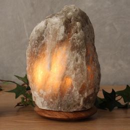 Salzkristall-Tischlampe &raquo;Rock&laquo; E14 1 Stk. Warmwei&szlig; Handgefertigt - jeder Stein ein Unikat, H: ca.18 cm, ca. 2-3kg grau &Oslash; 12cm H: 18cm, 1 Stk.