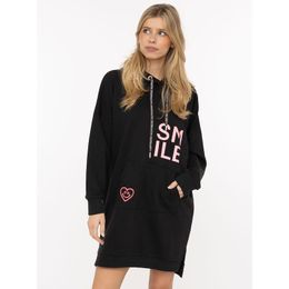 Zwillingsherz Damen Sweatkleid &raquo;"Alissa"&laquo; Kapuze, K&auml;ngurutasche, Neon-Details, Print schwarz L/XL, N-Gr