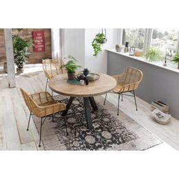 Sit Esstisch &raquo;Hanoi rund aus Mangoholz 120 cm Massivholz Vintage Industrial&laquo; 3-Bein-Gestell in Gun-Metal-Grau mit rustikaler Tischplatte beige B/H/T: 