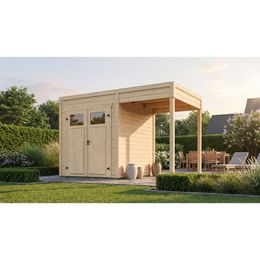 Weka Gartenhaus &raquo;Batu 1 mit Anbau 150 cm&laquo; beige Massivholz ohne Fu&szlig;boden, ohne Dacheindeckung