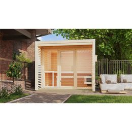 Karibu Saunahaus &raquo;&raquo;Armin 3&laquo; naturbelassen&laquo; in verschiedenen Ausf&uuml;hrungen erh&auml;ltlich, Ofen 9 KW externe Strg easy beige ohne Ofen, ohne Steuerung, (ohne Ofen)