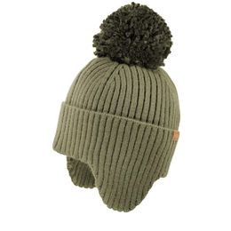 MaxiMo Jungen MaxiMo Strickm&uuml;tze w&auml;rmend, breiter Umschlag, Ohrenklappen, Bommel gr&uuml;n 49/51