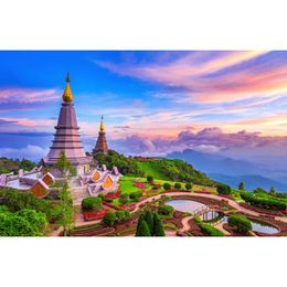 papermoon Fototapete &raquo;CHIANG MAI PAGODEN-THAILAND GARTEN WOLKE SONNE PANORAMA&laquo; bunt Vlies B/L: 4,5m x 2,8m, Bahnen: 9 Stk.