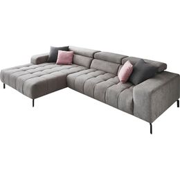 Die PlanBar Ecksofa &raquo;MP-IN18022 L-Form&laquo; mit Kopfteilverstellung & Zierkissen, optional Sitztiefenverstellung grau 100% Polyester B/H/T: 321cm x 74cm x