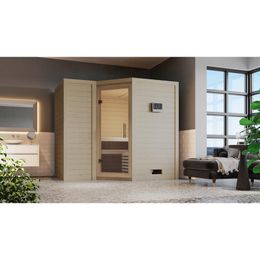 Karibu Sauna &raquo;Sanna 2&laquo; Set, Ofen 9 kW Bio externe Strg easy beige Bio-Kombiofen, externe Steuerung, 9 kW