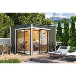 Nordic Holz Gartenhaus &raquo;Palermo 3&laquo; mit gro&szlig;en Glasfl&auml;chen gr&uuml;n Massivholz Fu&szlig;boden im Gartenhaus, ohne Dacheindeckung