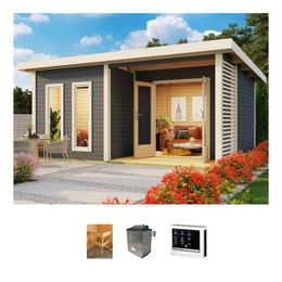 Konifera Saunahaus &raquo;Maiko 5 SET A&laquo; terragrau, mit Ofen 9 kW ext. Steuerung grau Saunaofen, externe Steuerung, 9 kW