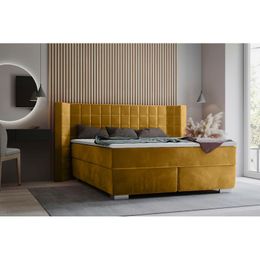 Home Affaire Boxspringbett &raquo;Piazza&laquo; mit Steppung und Kopfteil mit seitlichen Fl&uuml;geln gelb Strukturstoff-Bezug (100% Polyester);Samtvelours (100% 
