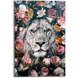 Reinders Wandbild &raquo;Wandbild L&ouml;we Blumenkranz - Pflanzen - Farbenfroh&laquo; L&ouml;wen 1 Stk. tlg. bunt MDF B/H/T: 60cm x 90cm, L&ouml;wen, 1 Stk.