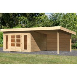 Konifera Gartenhaus &raquo;Perlsee 5&laquo; mit Anbaudach beige Massivholz ohne Fu&szlig;boden, R&uuml;ckwand, ohne Dacheindeckung