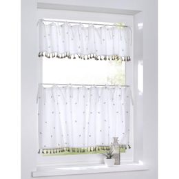 Kutti Scheibengardine &raquo;Honey&laquo; Bindeb&auml;nder 1 Stk. tlg. Kurzgardine, Baumwolle, bestickt, Landhaus, Spitze, Quasten, Biene beige Baumwolle 25cm, Bindeb&auml;nder, 