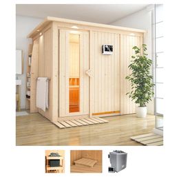 Karibu Sauna &raquo;Gitte&laquo; Set, Ofen 9 kW Bio externe Strg easy beige Bio-Kombiofen, externe Steuerung, 9 kW