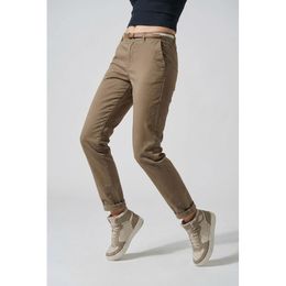 Only Damen Only Chinohose &raquo;ONLBIANA &ndash; Chinohose mit G&uuml;rtel und Umschlagsaum&laquo; slim fit, modisch, Web, Baumwollmischung braun 34 (XS), L&auml;nge 32