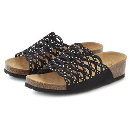 Lascana Damen Lascana Pantolette &raquo;Mule, Sandale, offener Schuh, Sommerschuh,&laquo; mit Komfortkorkfu&szlig;bett aus Leder und Glitzersteinchen schwarz 37