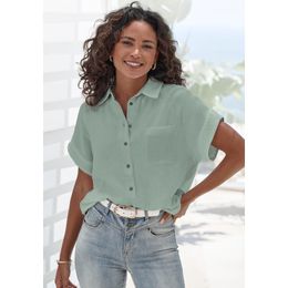 Beachtime By Lascana Damen Beachtime by Lascana Kurzarmbluse &raquo;aus weicher Musselinware&laquo; Sommerliche Musselinbluse, Hemdbluse, leichte Sommerbluse, 