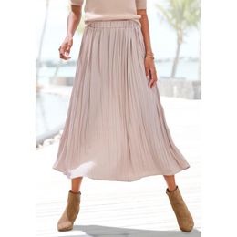 Lascana Damen Lascana Maxirock &raquo;mit Plisseefalten aus edel gl&auml;nzender Ware&laquo; festlicher Faltenrock, Plisseerock in Midil&auml;nge, eleganter Satinrock beige