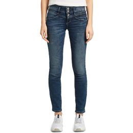 Tom Tailor Damen Tom Tailor Slim-fit-Jeans &raquo;Alexa Slim&laquo; mit Knopfleiste und dekorativ gesteppter Passe blau 32, L&auml;nge 32