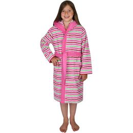 W&ouml;rner Kinderbademantel &raquo;Ringel&laquo; Streifenmuster, mit Taschen, maschinenwaschbar, trocknergeeignet lila Baumwoll-Webfrottier 164 L: 95cm