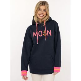 Zwillingsherz Damen Hoodie &raquo;"Rahel"&laquo;, Kontrastb&uuml;ndchen, K&auml;ngurutasche, Langarm, Kapuze, Kordelzug blau XL