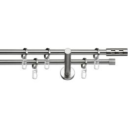 Indeko Gardinenstange &raquo;Teneriffa&laquo; &Oslash; 12 mm 2 l&auml;ufig-l&auml;ufig Fixma&szlig; Komplett-Set inkl. Ringen und Montagematerial silber Stahl B/L: 120cm &Oslash; 12mm, 1 Stk.,