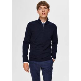 Selected Herren Selected Troyer &raquo;SLHBERG HALF ZIP CARDIGAN NOOS&laquo; Baumwolle, regular fit blau M